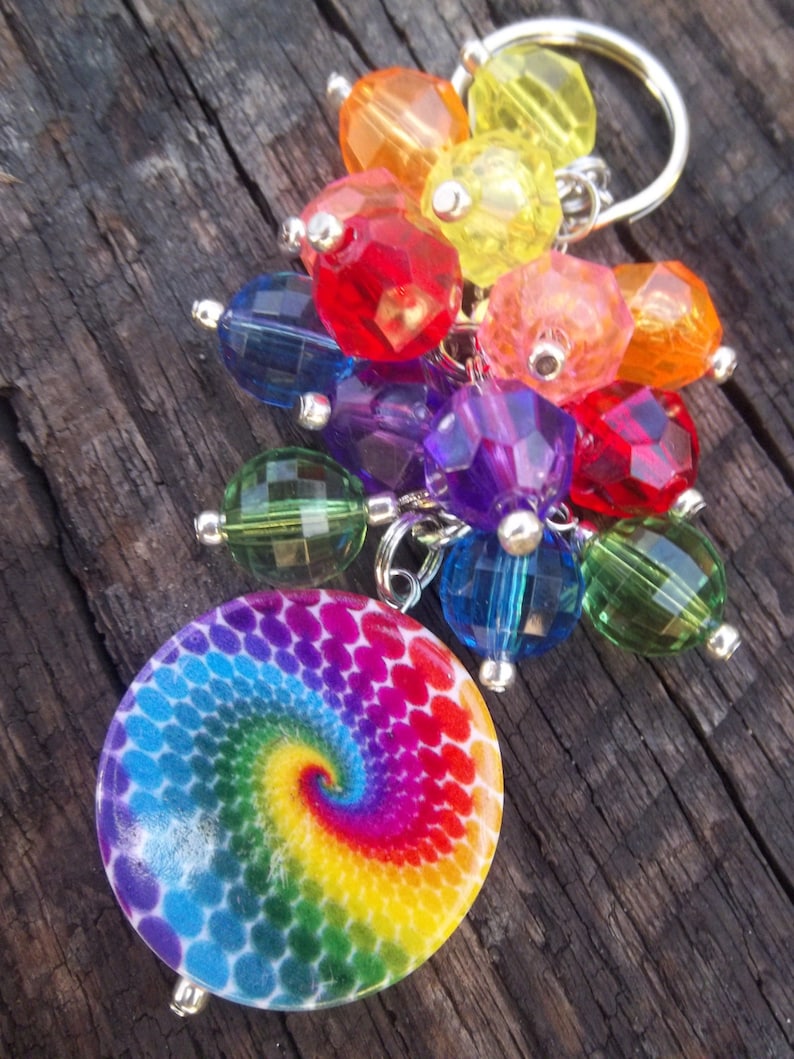 Rainbow Swirl Beaded Keychain - Etsy
