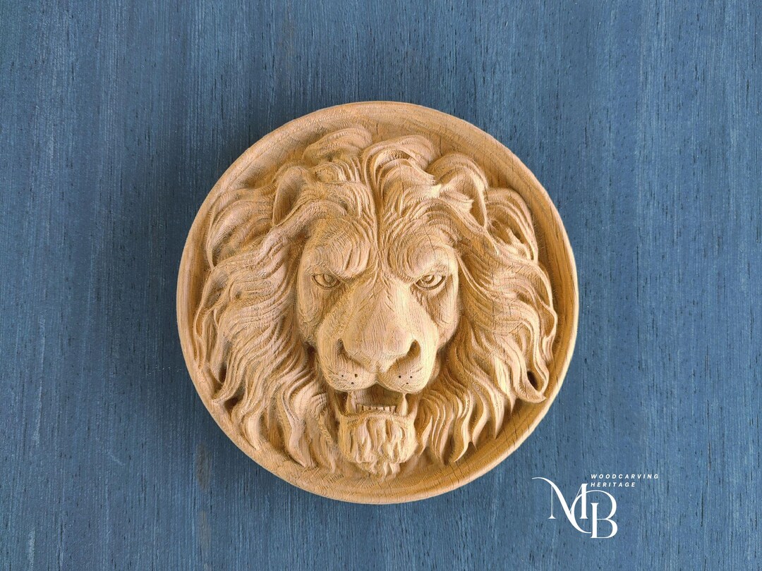 Lion Rosette: Natural Wood Wall Art Handcarved - Etsy