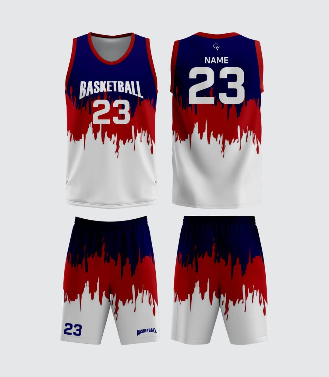3D Red White and Blue Drip 3D Design Basketball Uniform PDF File JPEG ...