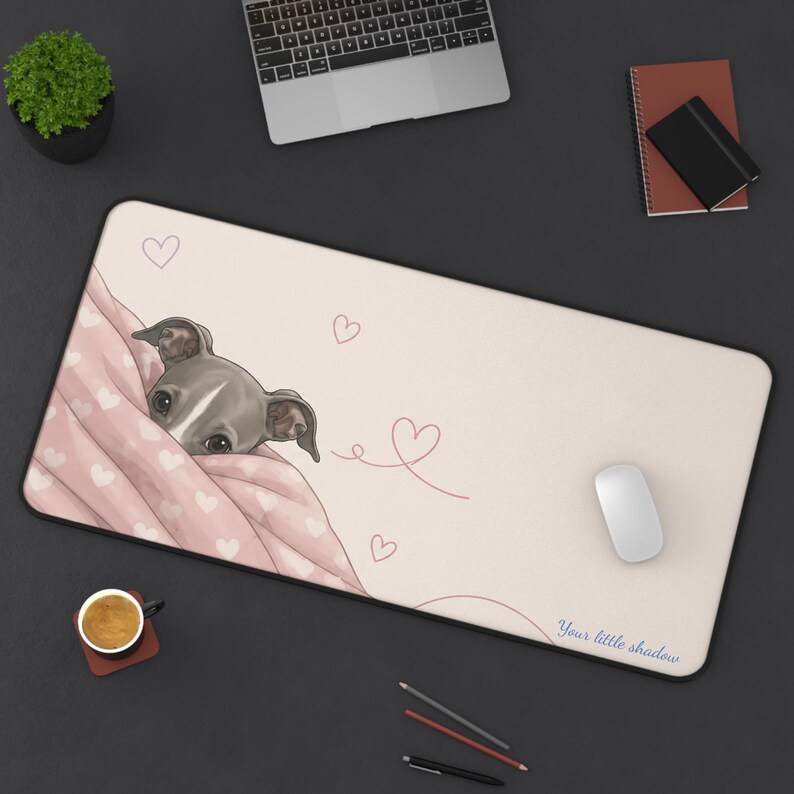 Greyhound Dog Desk Mat | Cozy Heart Blanket Illustration, Serene ...