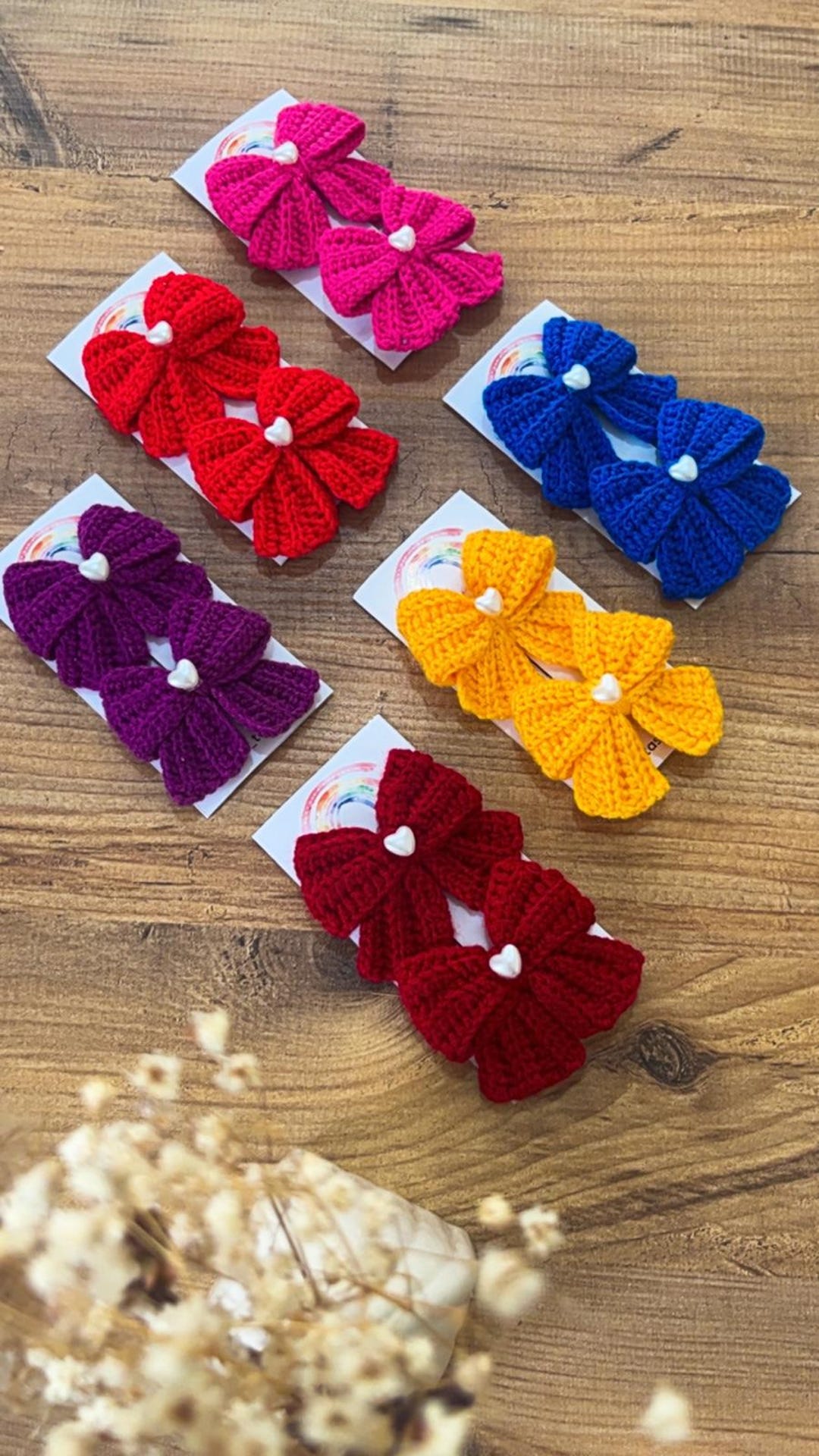 Handmade Crocheted Bow Hair Clips Set, Colorful Knit Accessory, Unique ...