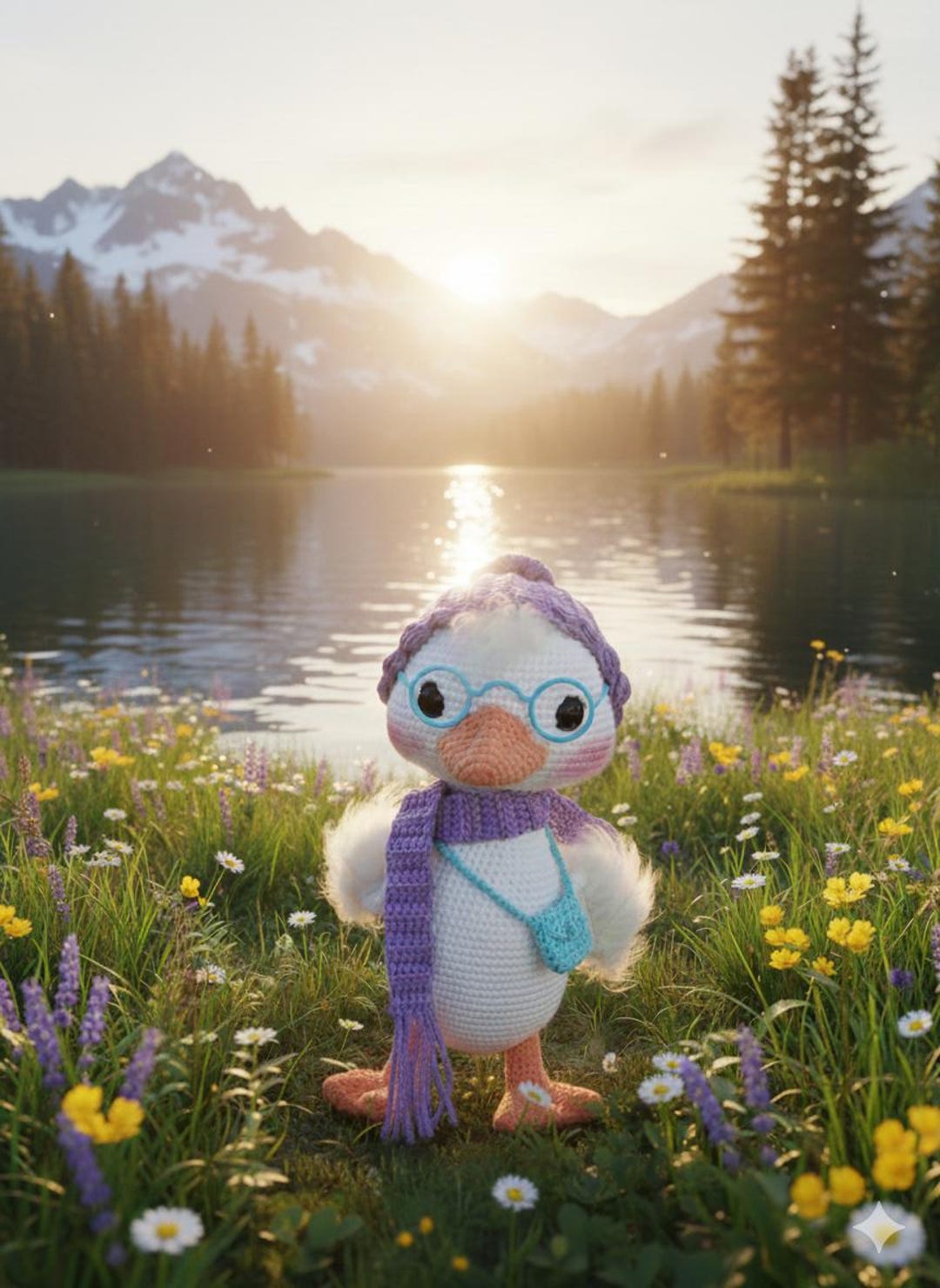 Adorable Amigurumi Duck Plushie With Purple Scarf and Glasses, Handmade ...