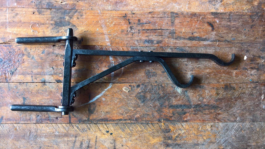 Short 2 Hook Fireplace Crane Hearth Cooking Rustic Restoration Colonial ...