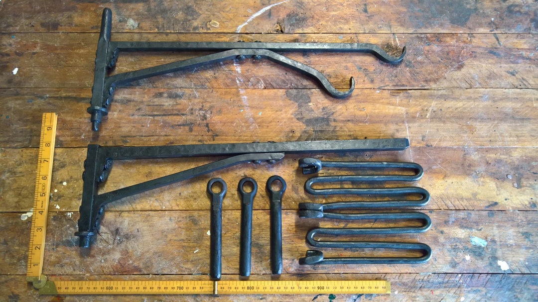 Grill 2 Hook Fireplace Crane Hearth Cooking Rustic Restoration Colonial ...