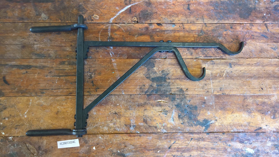 2 Hook Fireplace Crane Hearth Cooking Rustic Restoration Colonial Blacksmith Handmade Fire Iron ...