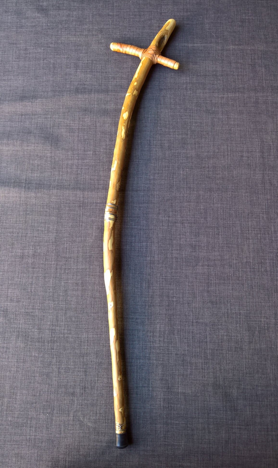 Walking Stick Wooden Staff Hiking Trekking Pole Collapsible Leather ...