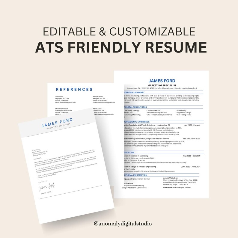 Resume & Cover Letter Bundle Template One and Two Page for Microsoft ...