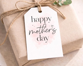 Happy Mothers Day Pink Floral Gift Tag, Sentimental Flower Favor Label ...