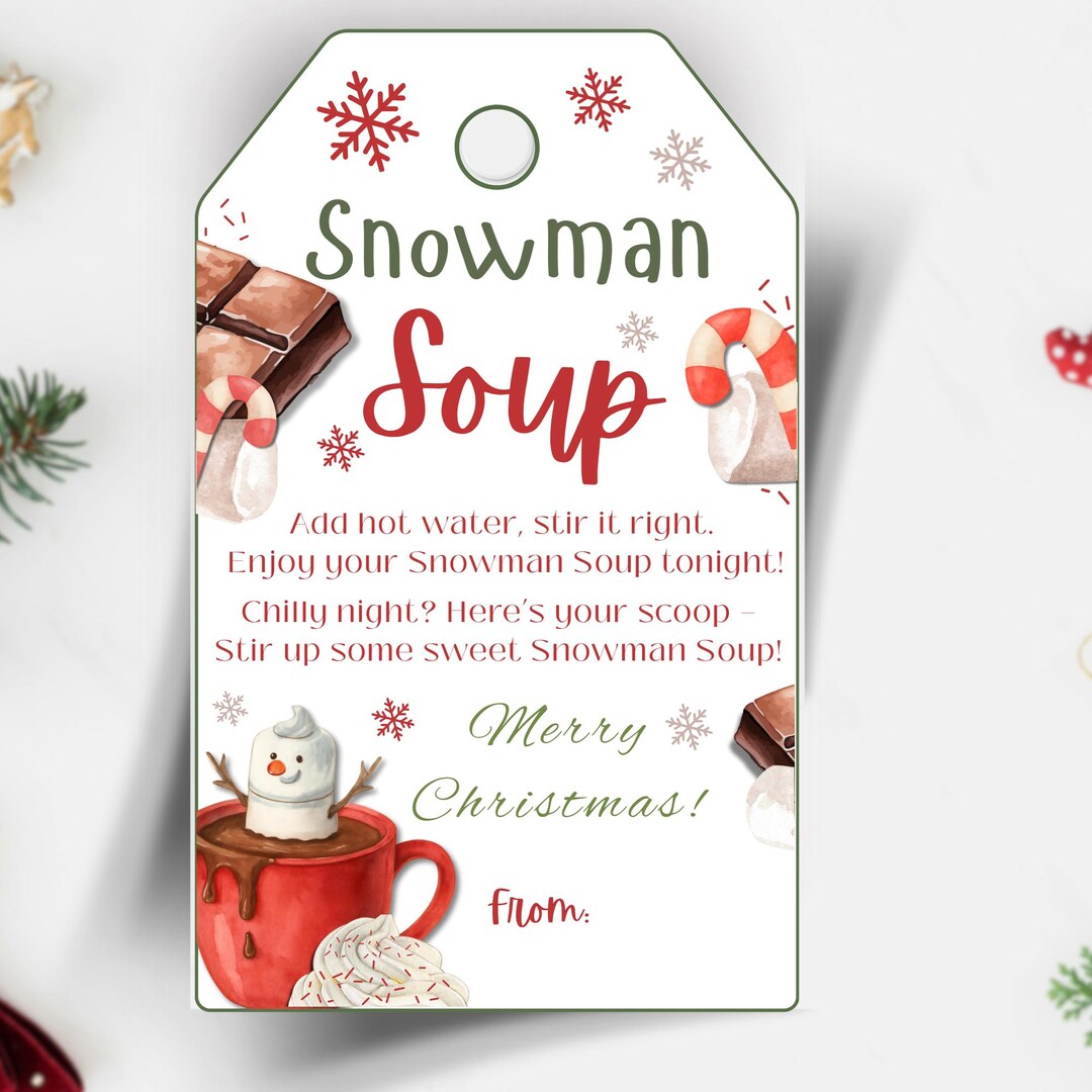 Hot Chocolate Snowman Soup, Hot Cocoa Christmas Gift Tag - Etsy
