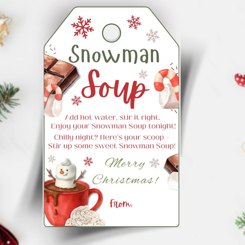 Hot Chocolate Snowman Soup, Hot Cocoa Christmas Gift Tag - Etsy