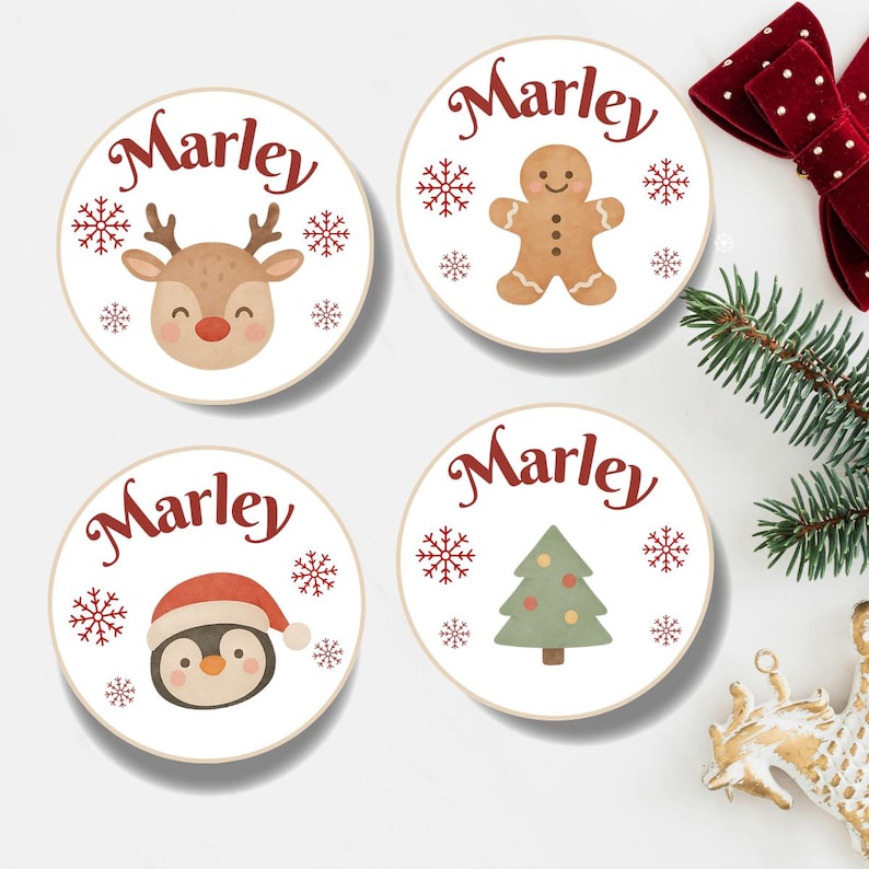 Editable Christmas Name Tags | Printable Gift Stickers (canva Template ...
