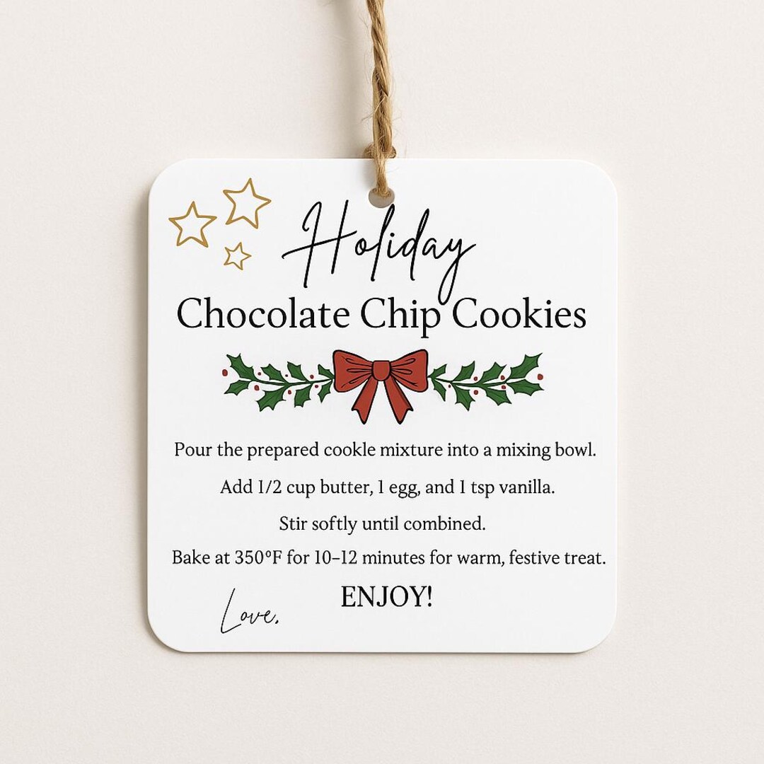 Christmas Cookie Gift Tags | Editable Recipe Label (canva) - Etsy