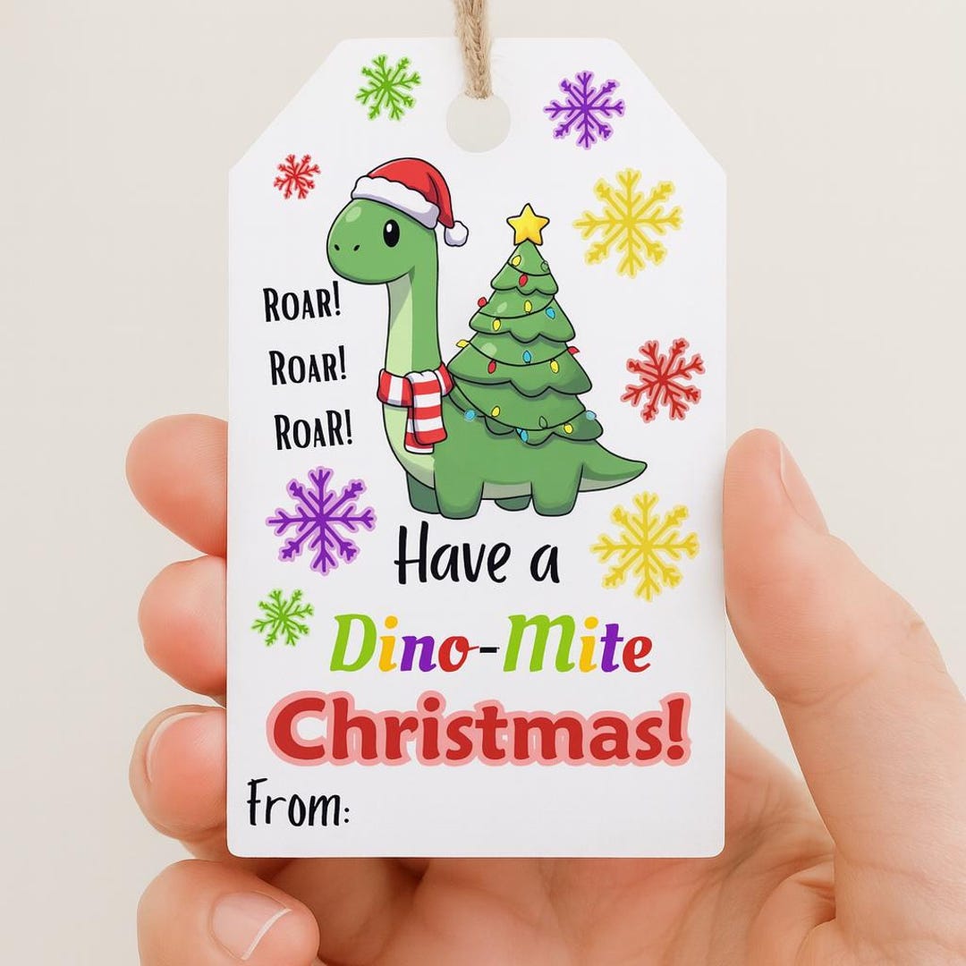 Dinosaur Christmas Gift Tag Printable | Dino-mite Christmas Tag for ...
