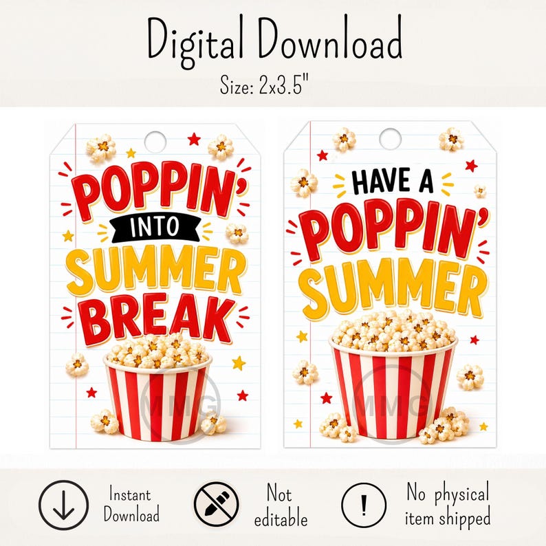 Poppin Summer Tags Printable, End of Year Student Gift Labels, Popcorn ...