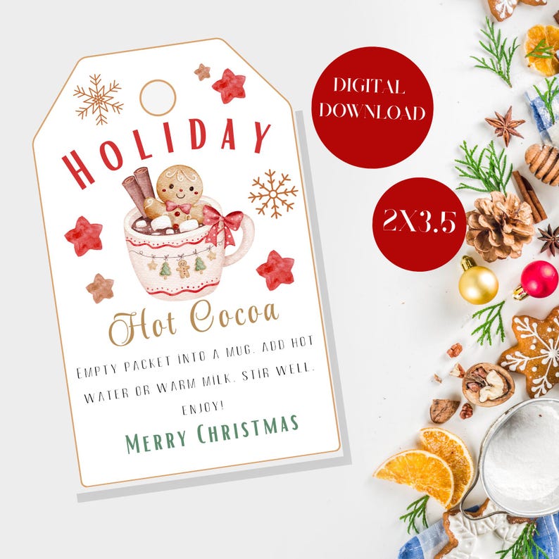 Holiday Hot Cocoa Gift Tags • Watercolor Printable (digital Download ...