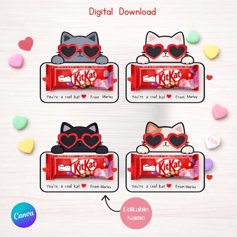 Cat Valentine Tags — Classroom Valentines — Kids Valentine Favors ...