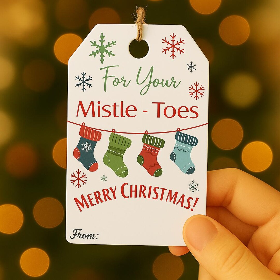Mistle Toes Christmas Gift Tag • Watercolor Socks Printable (instant ...