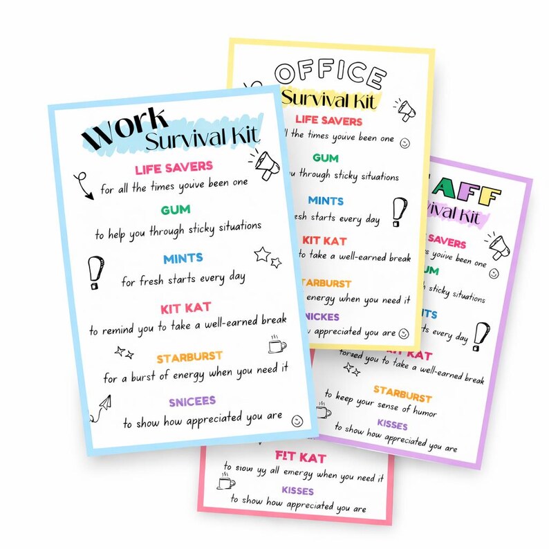 Editable Printable Team Survival Kit Staff Appreciation Candy Tag Gift ...