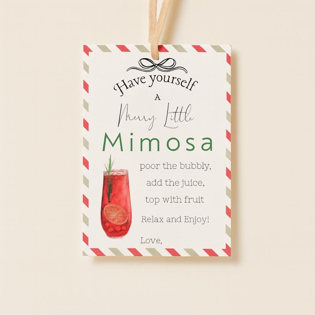 Printable Christmas Mimosa Gift Tag - Holiday Favor (digital Download ...