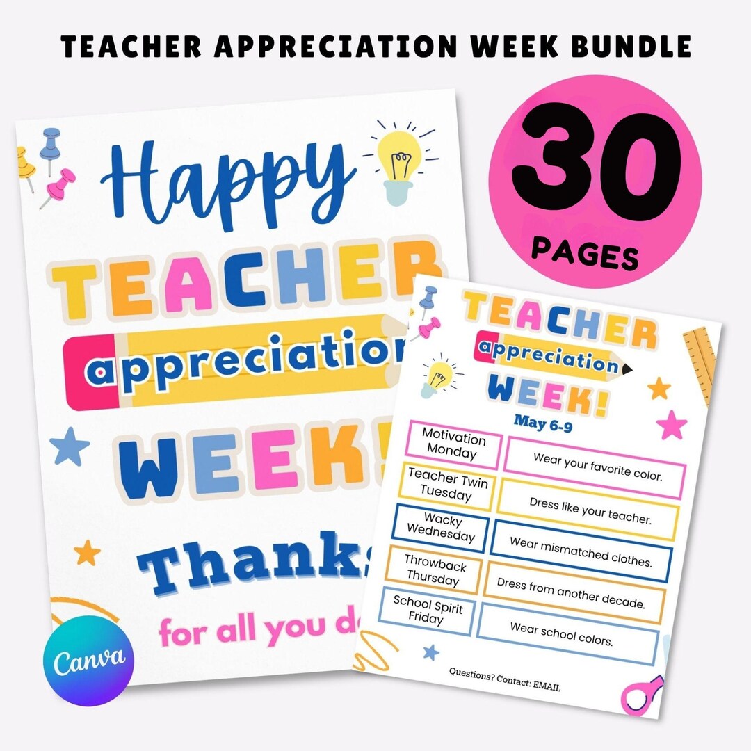 Editable Teacher Appreciation Week Bundle |(digital Download) - Etsy