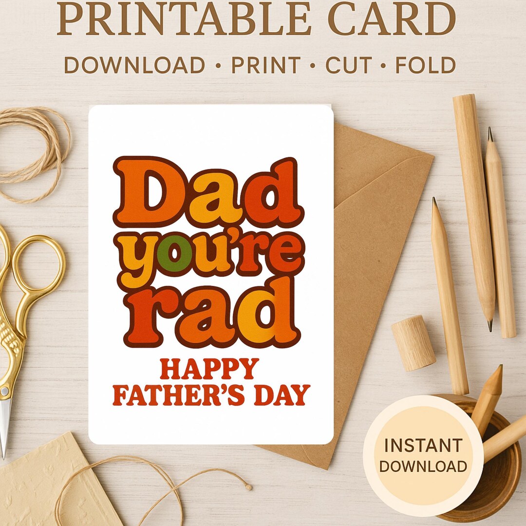 Retro Father's Day Card: Rad Dad Printable (digital Download) - Etsy