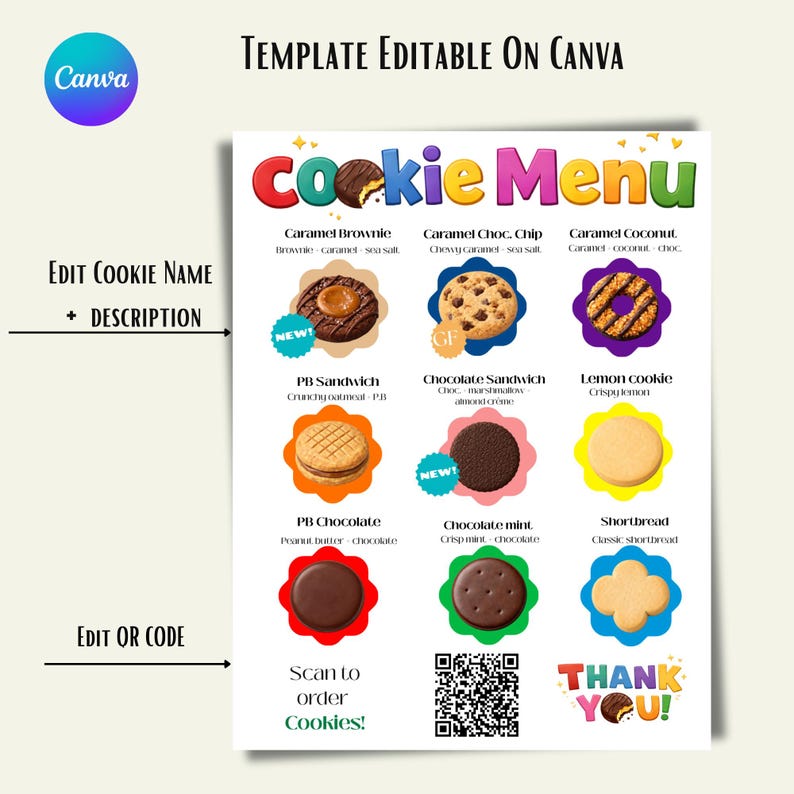 Editable Cookie Menu | Fundraiser Booth Sign (canva Template, Digital ...