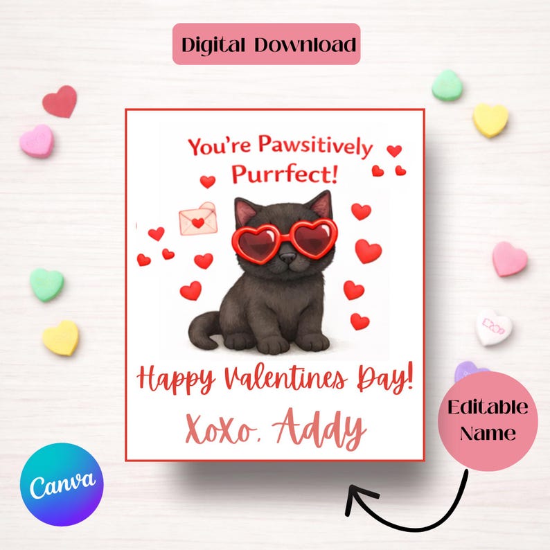 Puppy and Cat Valentine Cards for Kids Printable | Bundle | Editable ...