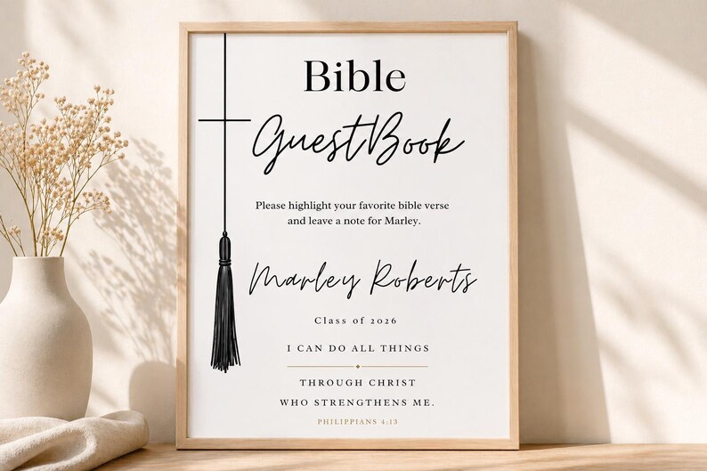 Graduation Bible Guest Book Sign Editable Canva Template, Christian ...