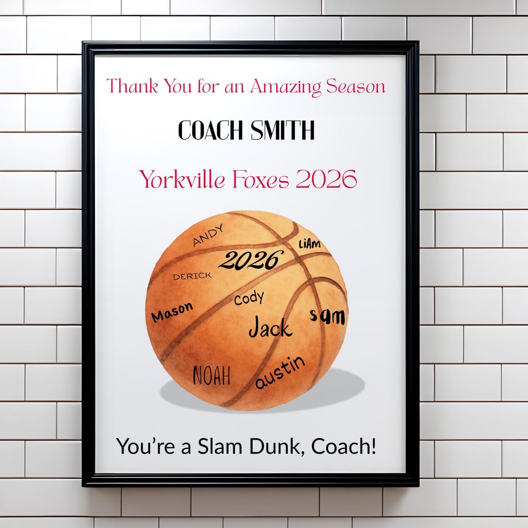 Editable Basketball Coach Thank You Sign, Team Gift Keepsake (digital ...