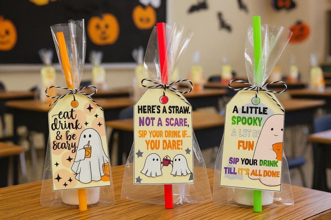 Halloween Straw Tag Printable, Cute Halloween Silly Straw Holder, Non ...