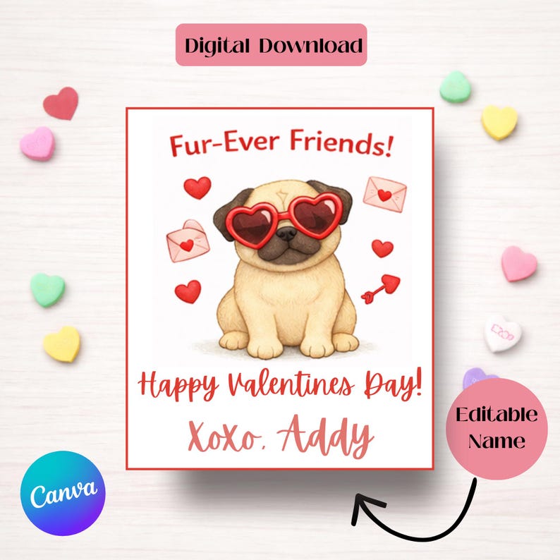 Puppy and Cat Valentine Cards for Kids Printable | Bundle | Editable ...