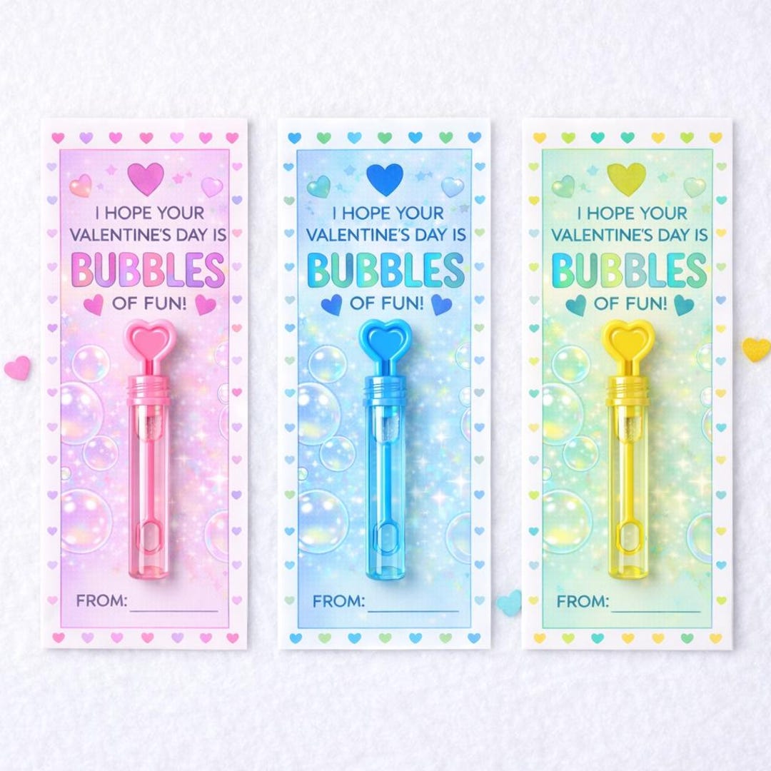 Instant Download Bubble Wand Valentine's Printable Card, School Favors ...