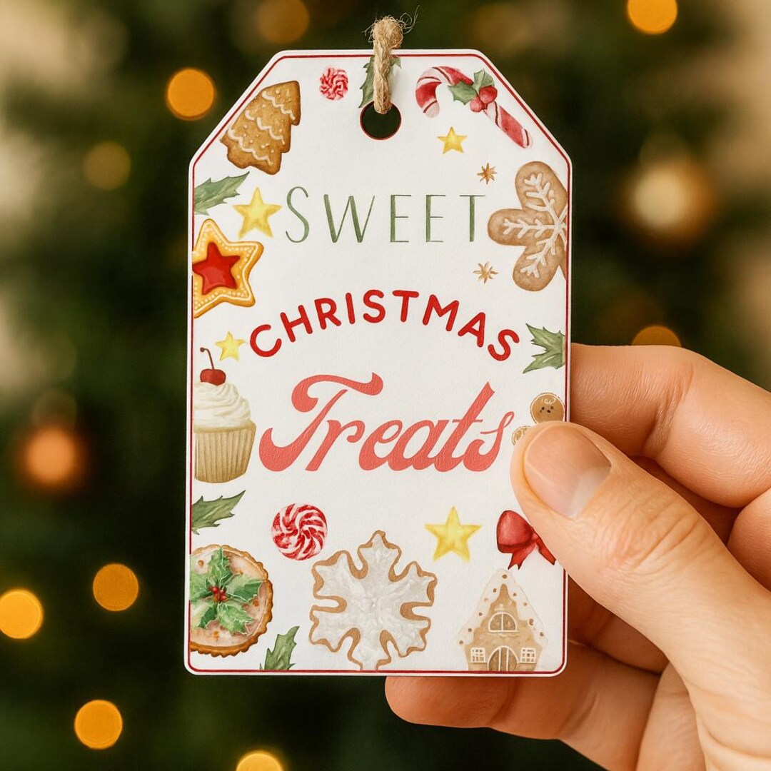 Printable Christmas Treat Bag Tag – Watercolor Holiday Favor Tag ...