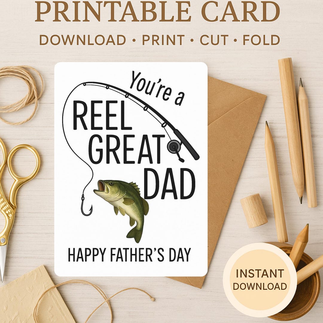 Funny Father's Day Card | Fishing Dad Card | Reel Great Dad | Printable ...