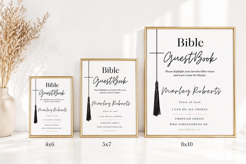 Graduation Bible Guest Book Sign Editable Canva Template, Christian ...