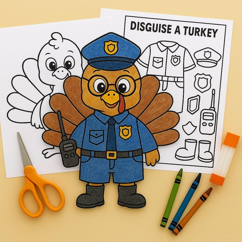 Disguise a Turkey Police Officer Craft | Thanksgiving Printable ...