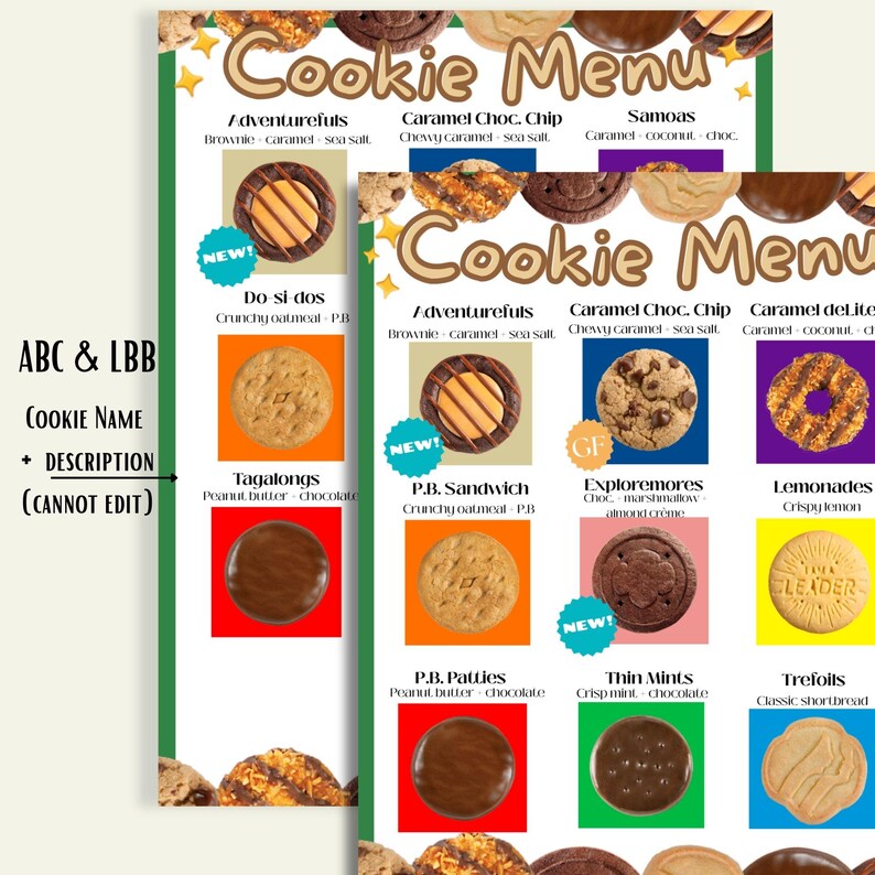 Girl Scout Cookie Booth Menu • Cookie Line up - ABC - LBB - Etsy UK