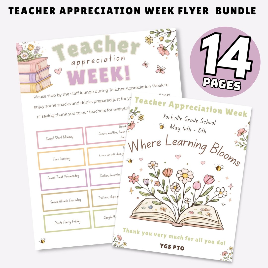 Teacher Appreciation Week Flyer Bundle, Editable Canva Template, Staff ...