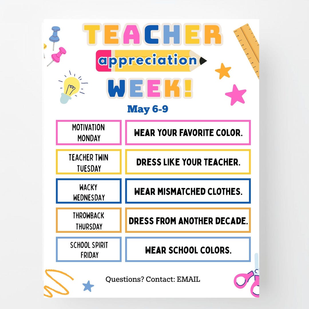 Teacher Appreciation Week Flyer Template, Editable Canva Schedule ...