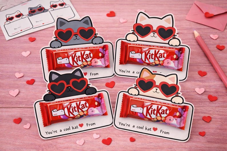 Cat Valentine Tags — Classroom Valentines — Kids Valentine Favors ...