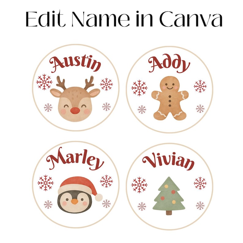 Editable Christmas Name Tags | Printable Gift Stickers (canva Template ...