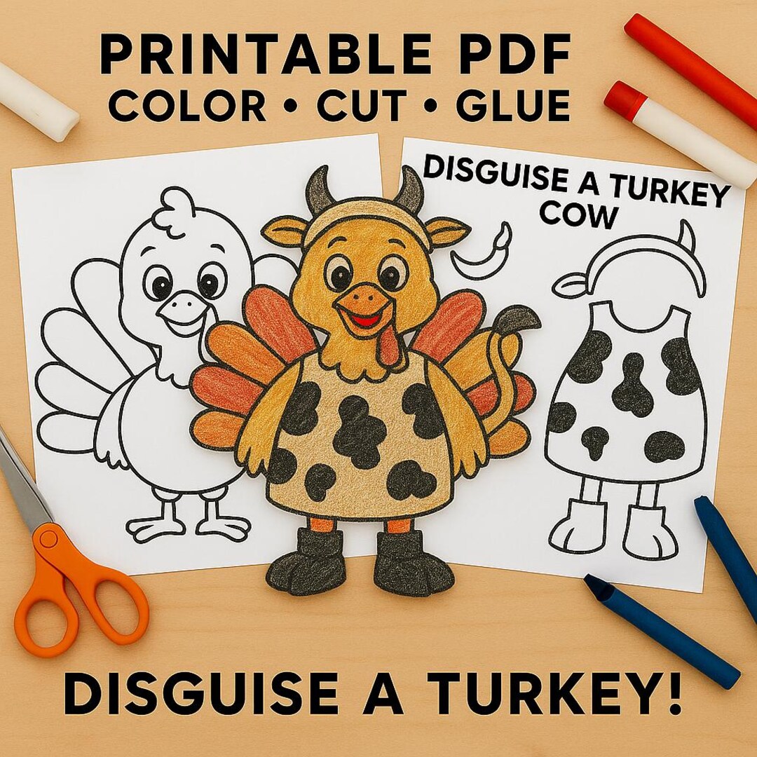 Disguise a Turkey Craft • Cow Costume, Color, Cut & Glue (PDF) - Etsy ...