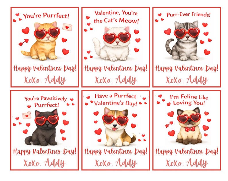 Puppy and Cat Valentine Cards for Kids Printable | Bundle | Editable ...