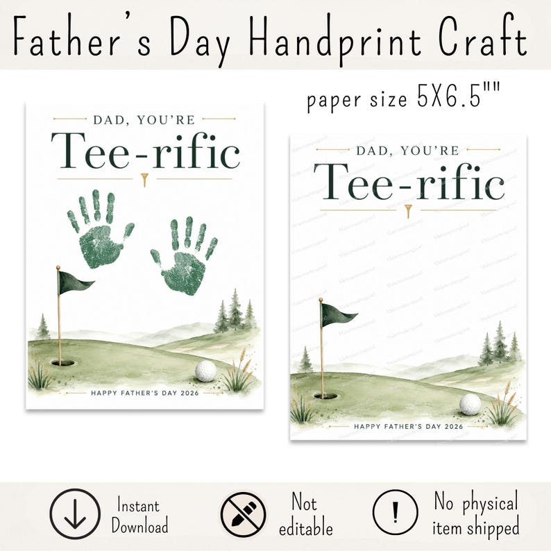 Father’s Day Golf Handprint Craft, Tee-rific Dad Printable, Gift From ...
