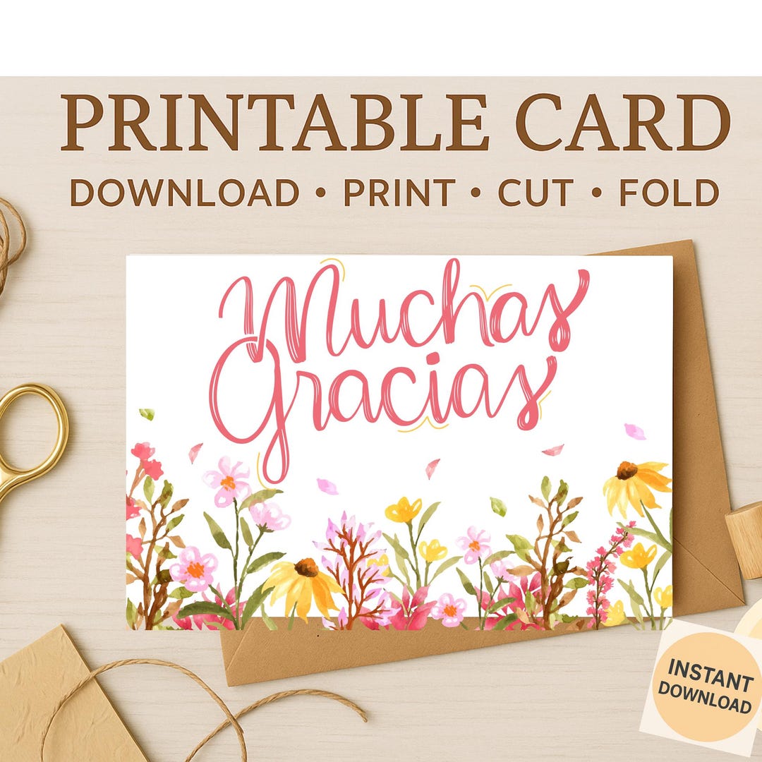 Gracias Printable Thank You Card – 5x7 Floral Watercolor Design ...