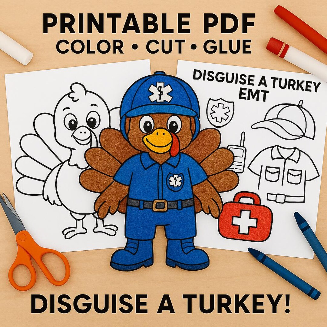 Disguise a Turkey EMT Costume Craft – Printable Thanksgiving Activity ...