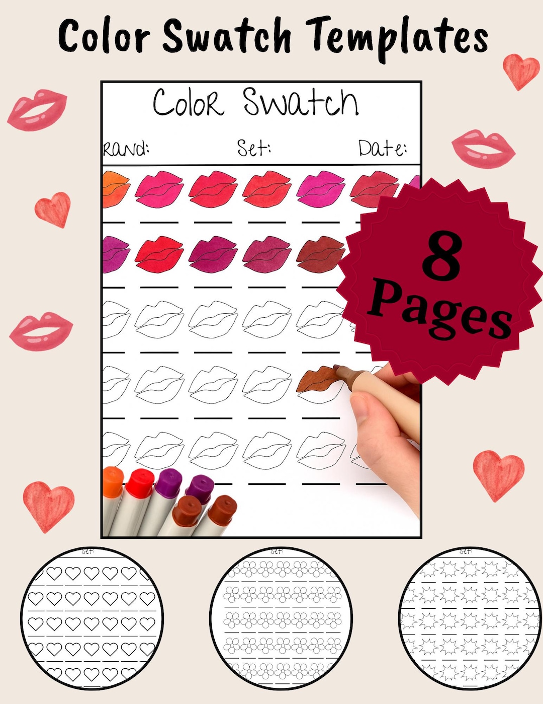 Color Swatch Chart Bundle – 8 Printable Swatch Sheets With Fun Shapes ...