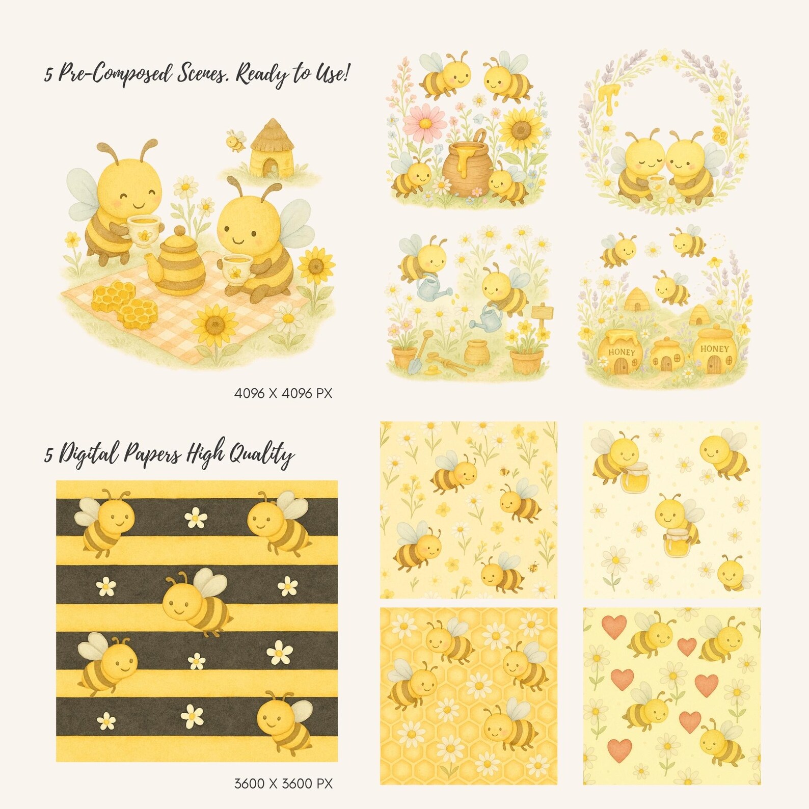 Watercolor Little Bee Clipart Bundle, 55 Cute Bee Designs, Bee and ...