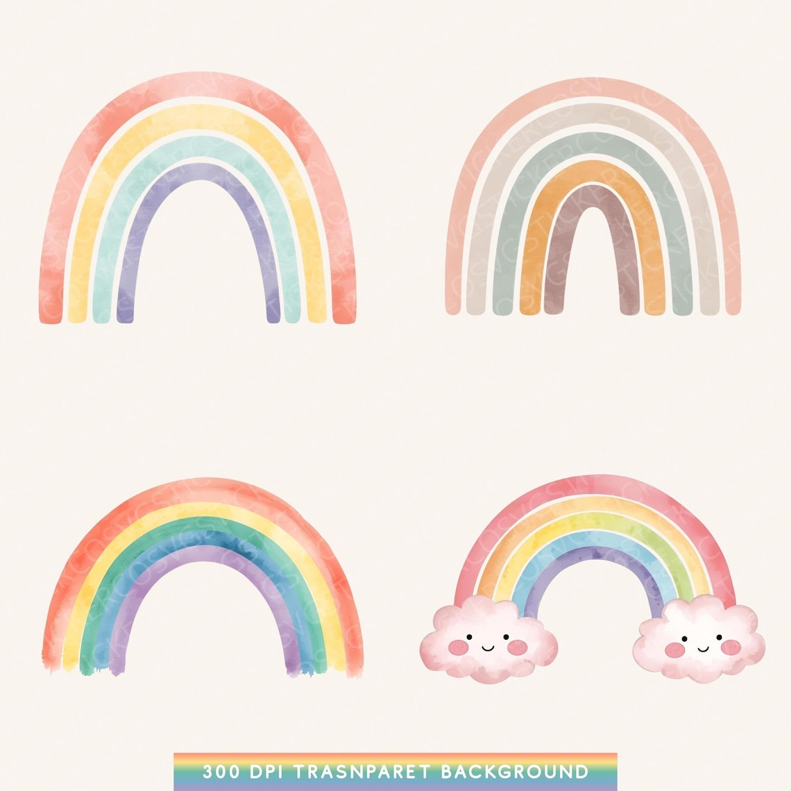 Watercolor Boho Rainbow Clipart and Sun PNG for Nursery Decor and Baby ...