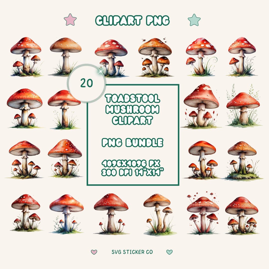 Watercolor Autumn Mushroom Clipart, 20 Forest PNG Illustrations for ...